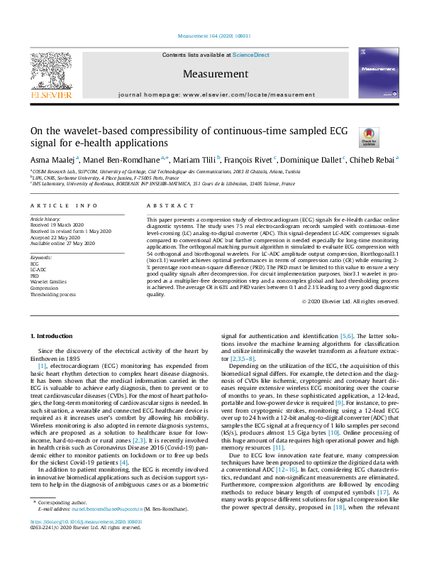 (PDF) On the wavelet-based compressibility of continuous-time sampled ECG signal for e-health ...