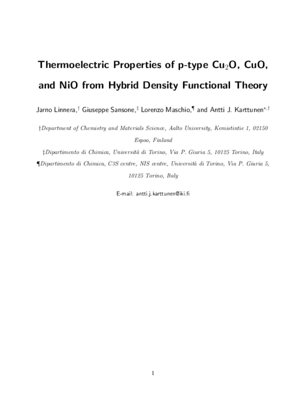 (PDF) {"__content__"=>"Thermoelectric Properties of p-Type CuO, CuO, and NiO from Hybrid Density ...