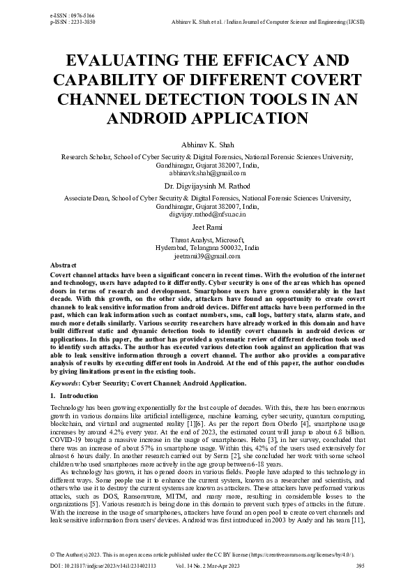 (PDF) EVALUATING THE EFFICACY AND CAPABILITY OF DIFFERENT COVERT CHANNEL DETECTION TOOLS IN AN ...