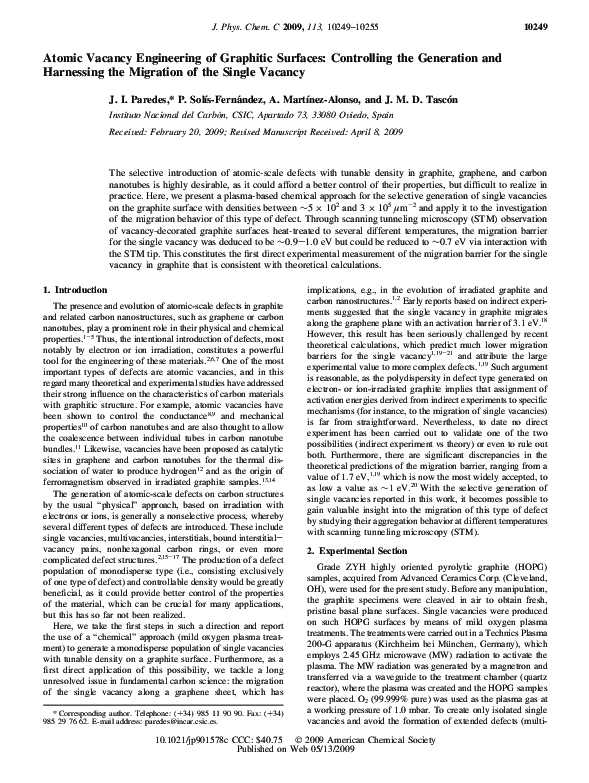 (PDF) Atomic Vacancy Engineering of Graphitic Surfaces: Controlling the ...