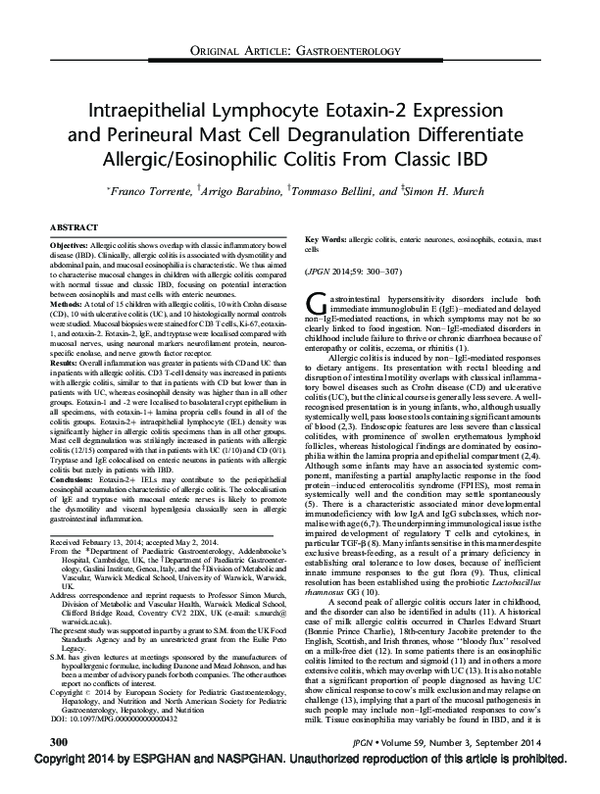 (PDF) Intraepithelial Lymphocyte Eotaxin-2 Expression and Perineural ...