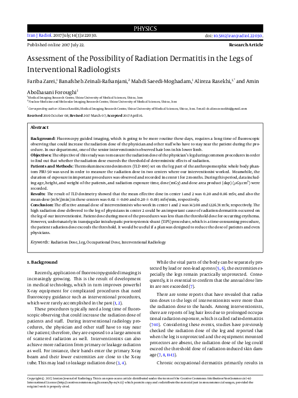 (PDF) Assessment of the Possibility of Radiation Dermatitis in the Legs ...