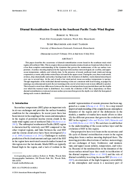(PDF) Diurnal Restratification Events in the Southeast Pacific Trade ...