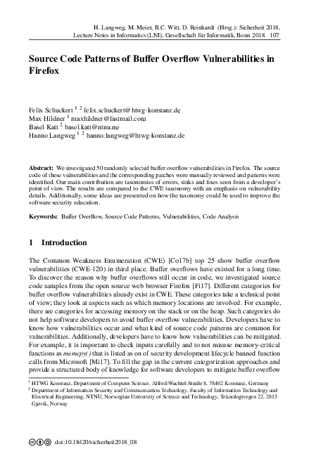 (PDF) Buffer Overflow Patterns in Firefox Code