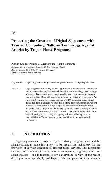 (PDF) Protecting the Creation of Digital Signatures with Trusted Computing Platform Technology ...