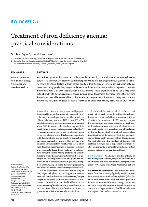 (PDF) Treatment of iron deficiency anemia: practical considerations