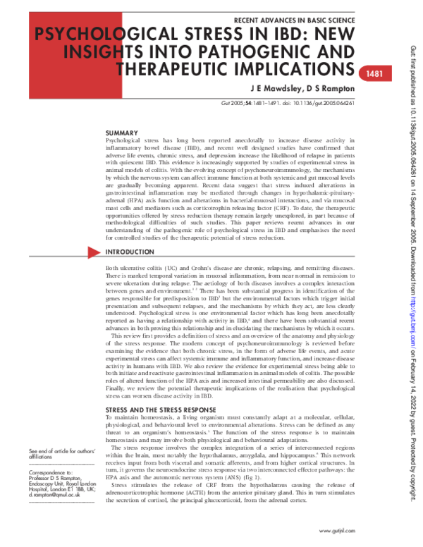 (PDF) Psychological stress in IBD: new insights into pathogenic and ...
