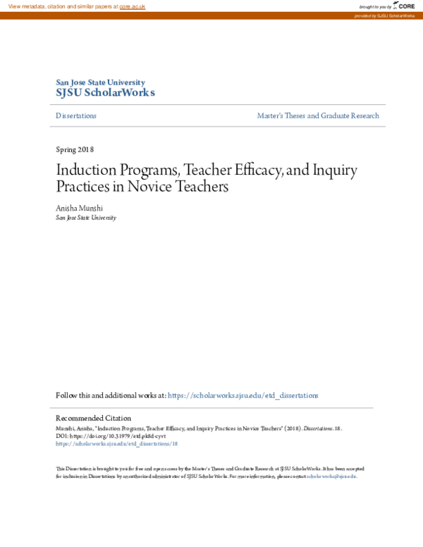 (PDF) Induction Programs, Teacher Efficacy, and Inquiry Practices in Novice Teachers