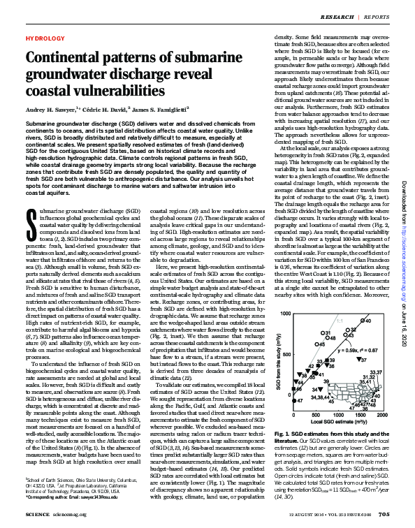 Pdf Continental Patterns Of Submarine Groundwater Discharge Reveal Coastal Vulnerabilities