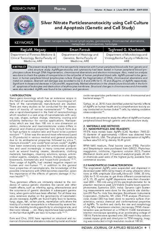 (PDF) Silver Nitrate Particlesnanotoxicity using Cell Culture and ...