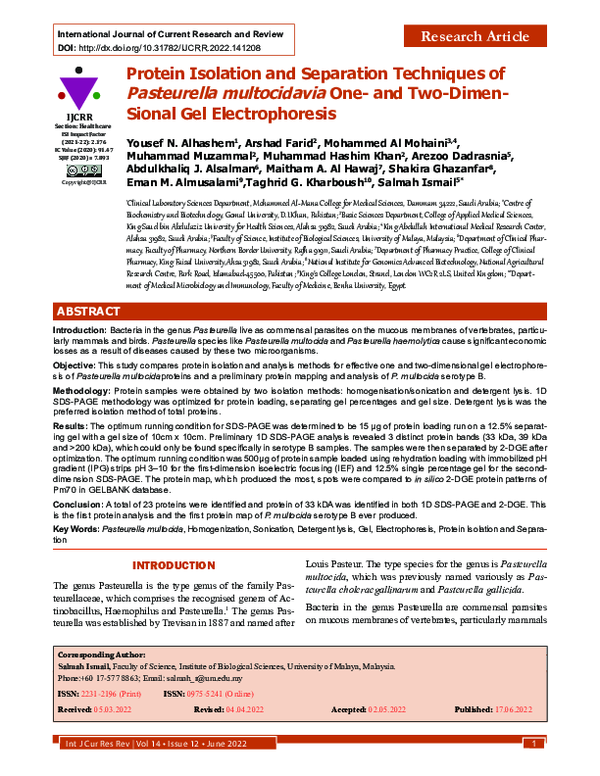 (PDF) Protein Isolation and Separation Techniques of Pasteurella multocidavia One- and Two-Dimen ...