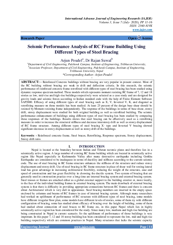 Pdf Seismic Performance Analysis Of Rc Frame Building Using Different