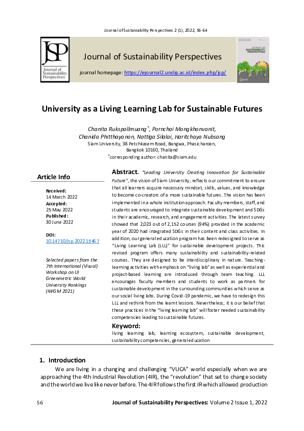 (PDF) University as a Living Learning Lab for Sustainable Futures