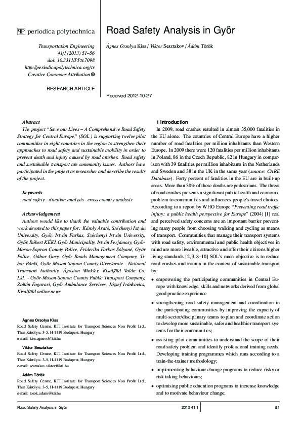 (PDF) Comprehensive Road Safety in Győr