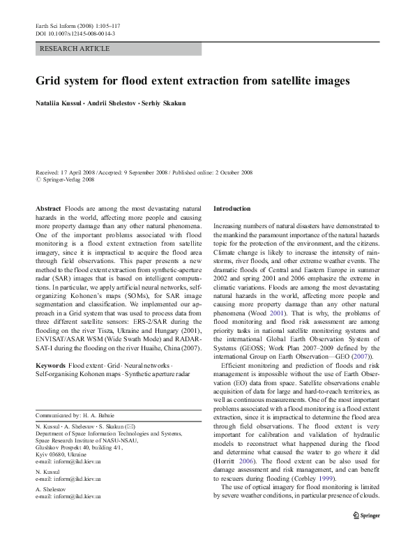 Pdf Grid System For Flood Extent Extraction From Satellite Images