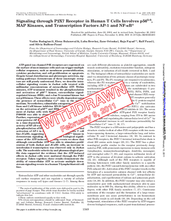 (PDF) Signaling through P2X7 Receptor in Human T Cells Involves p56 ...