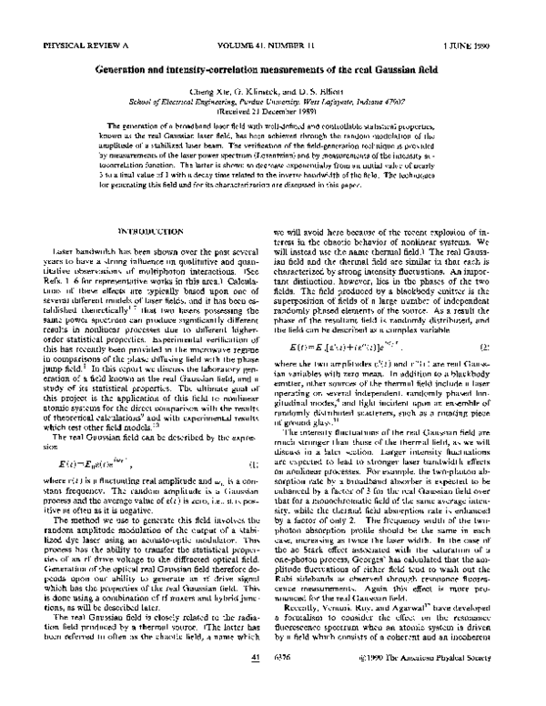 (PDF) Generation and intensity-correlation measurements of the real Gaussian field