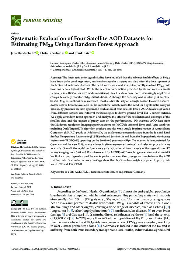 Pdf Systematic Evaluation Of Four Satellite Aod Datasets For Estimating Pm2 5 Using A Random