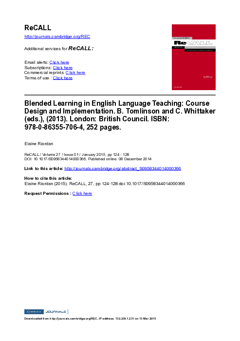 (PDF) Blended Learning in English Language Teaching: Course Design and ...