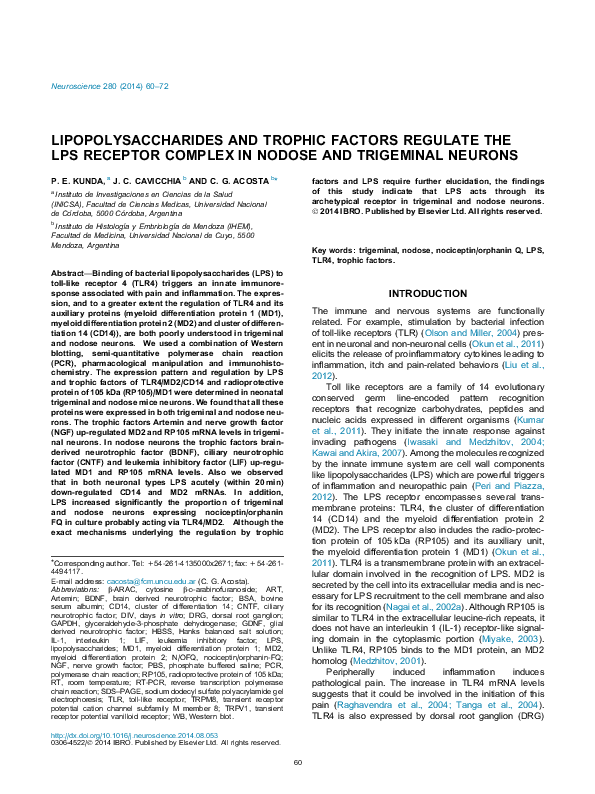 (PDF) Lipopolysaccharides and trophic factors regulate the LPS receptor ...