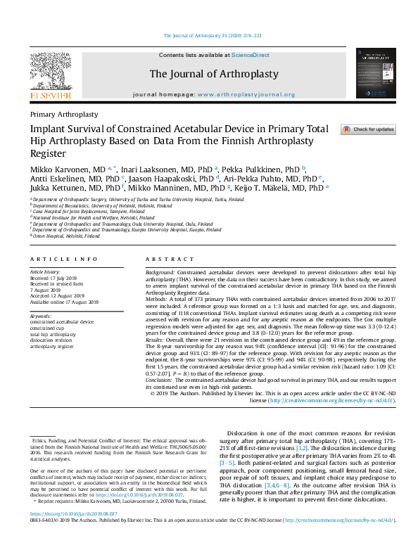 (PDF) Implant Survival of Constrained Acetabular Device in Primary ...