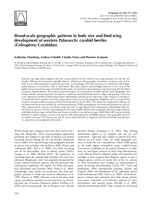 (PDF) Broad-scale geographic patterns in body size and hind wing ...