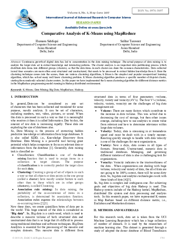 (PDF) Comparative Analysis of K-Means using MapReduce