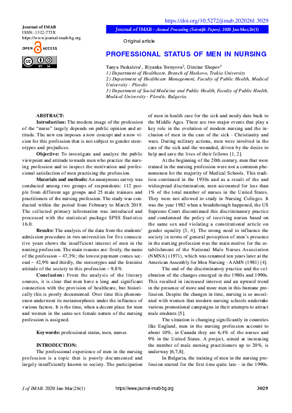 (PDF) Professional Status of Men in Nursing
