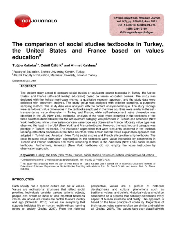 (PDF) The comparison of social studies textbooks in Turkey, the United ...