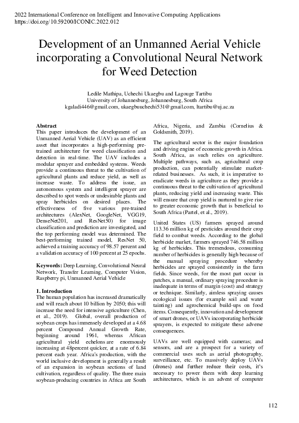 Pdf Development Of An Unmanned Aerial Vehicle Incorporating A Convolutional Neural Network For