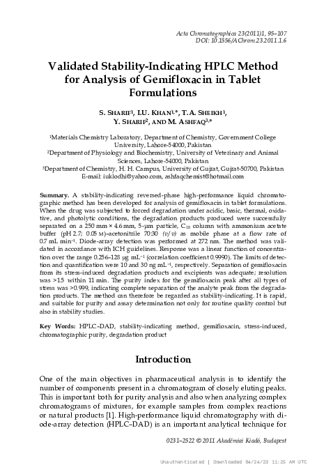 (PDF) Validated stability-indicating HPLC method for analysis of gemifloxacin in tablet formulations