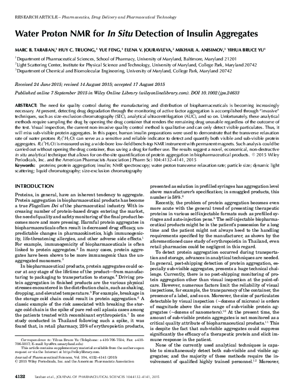 (PDF) Water Proton NMR for In Situ Detection of Insulin Aggregates