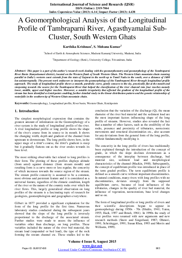 (PDF) A Geomorphological Analysis of the Longitudinal Profile of ...
