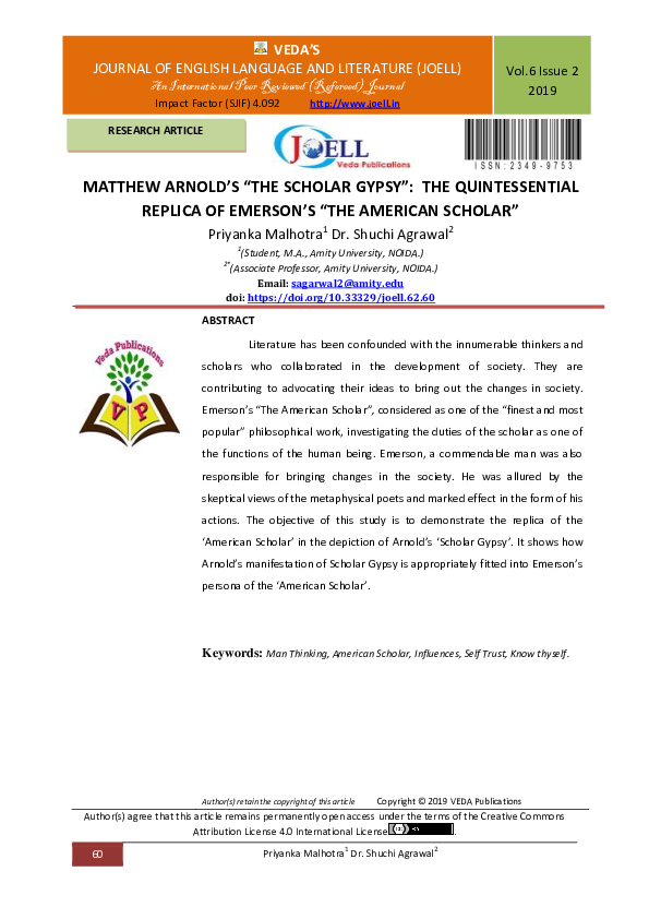(PDF) Matthew Arnold's "The Scholar Gypsy": The Quintessential Replica ...