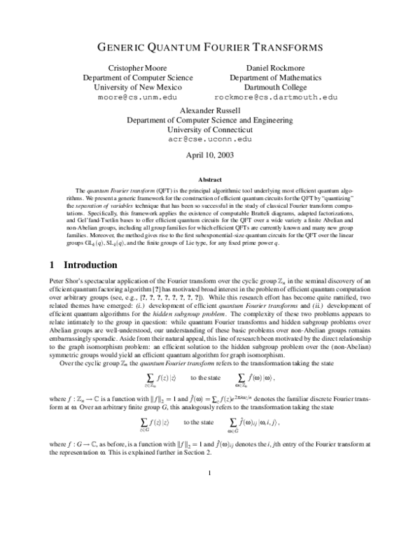 (PDF) Generic quantum Fourier transforms (PDF) Generic quantum Fourier transforms