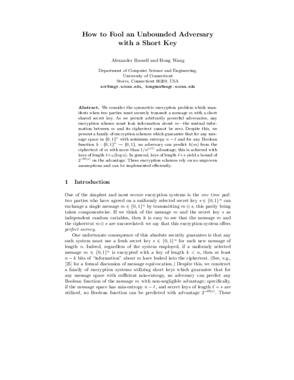 (PDF) How to fool an unbounded adversary with a short key