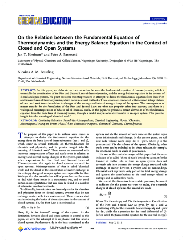 (PDF) On the Relation between the Fundamental Equation of ...
