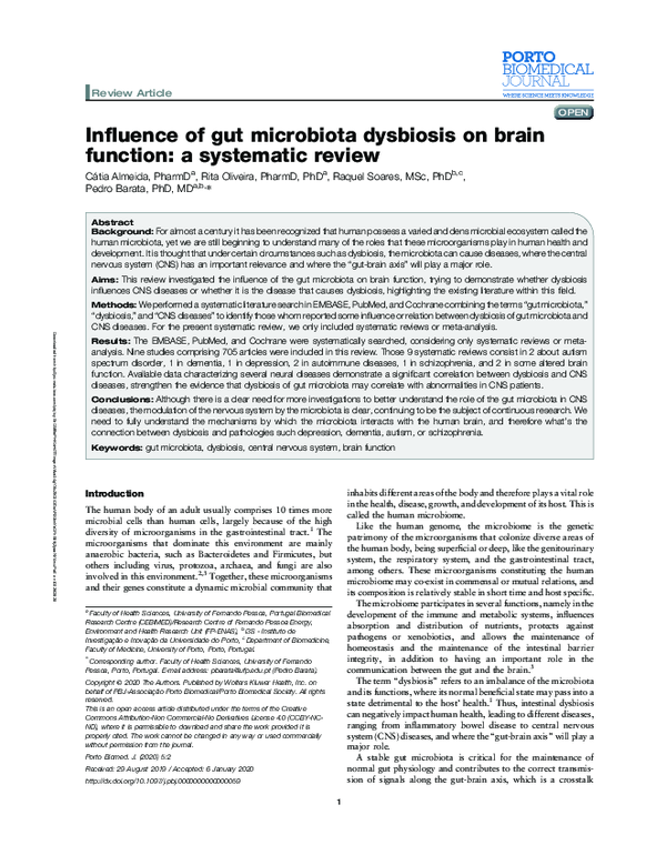 (PDF) Influence of gut microbiota dysbiosis on brain function: a systematic review