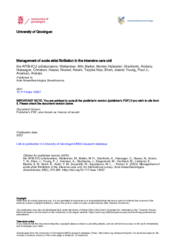 (PDF) Management of acute atrial fibrillation in the intensive care ...