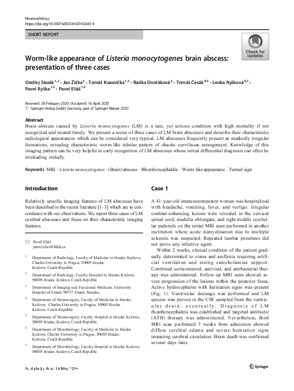 (PDF) Worm-like appearance of Listeria monocytogenes brain abscess: presentation of three cases