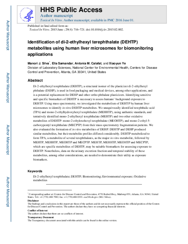 (PDF) Identification of di-2-ethylhexyl terephthalate (DEHTP ...