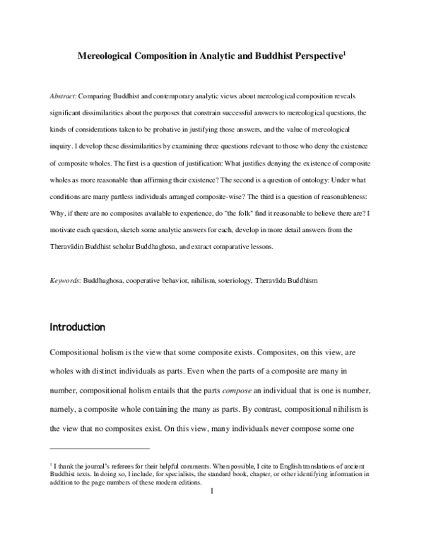 (PDF) Mereological Composition in Analytic and Buddhist Perspective