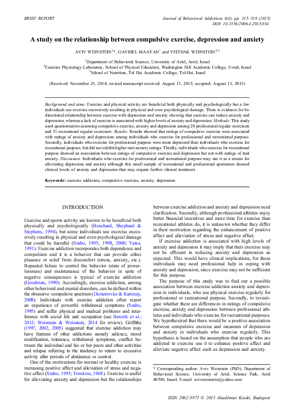(PDF) A study on the relationship between compulsive exercise, depression and anxiety