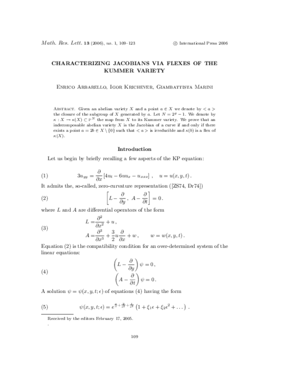 (PDF) Characterizing Jacobians via flexes of the Kummer Variety