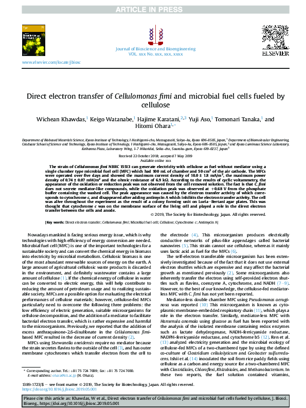 (PDF) Direct electron transfer of Cellulomonas fimi and microbial fuel ...