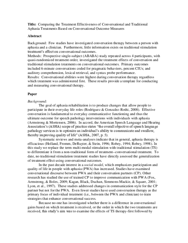 (PDF) Comparing the Treatment Effectiveness of Conversational and Traditional Aphasia Treatments ...