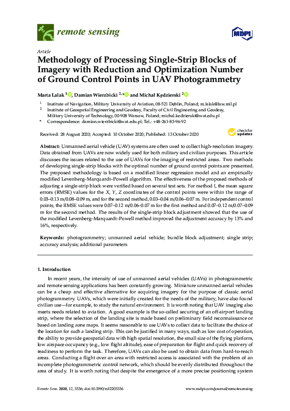 (PDF) Methodology of Processing Single-Strip Blocks of Imagery with Reduction and Optimization ...