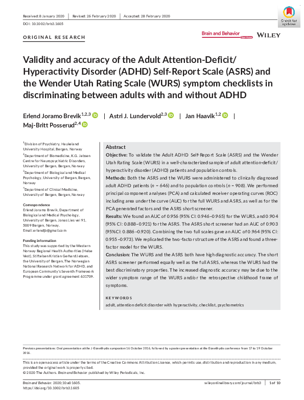 (PDF) Validity and accuracy of the Adult Attention‐Deficit ...