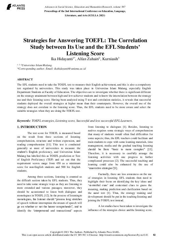 (PDF) Strategies for Answering TOEFL: The Correlation Study between Its Use and the EFL Students ...