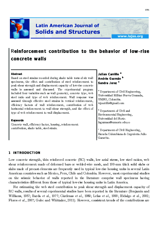 (PDF) Reinforcement contribution to the behavior of low-rise concrete walls